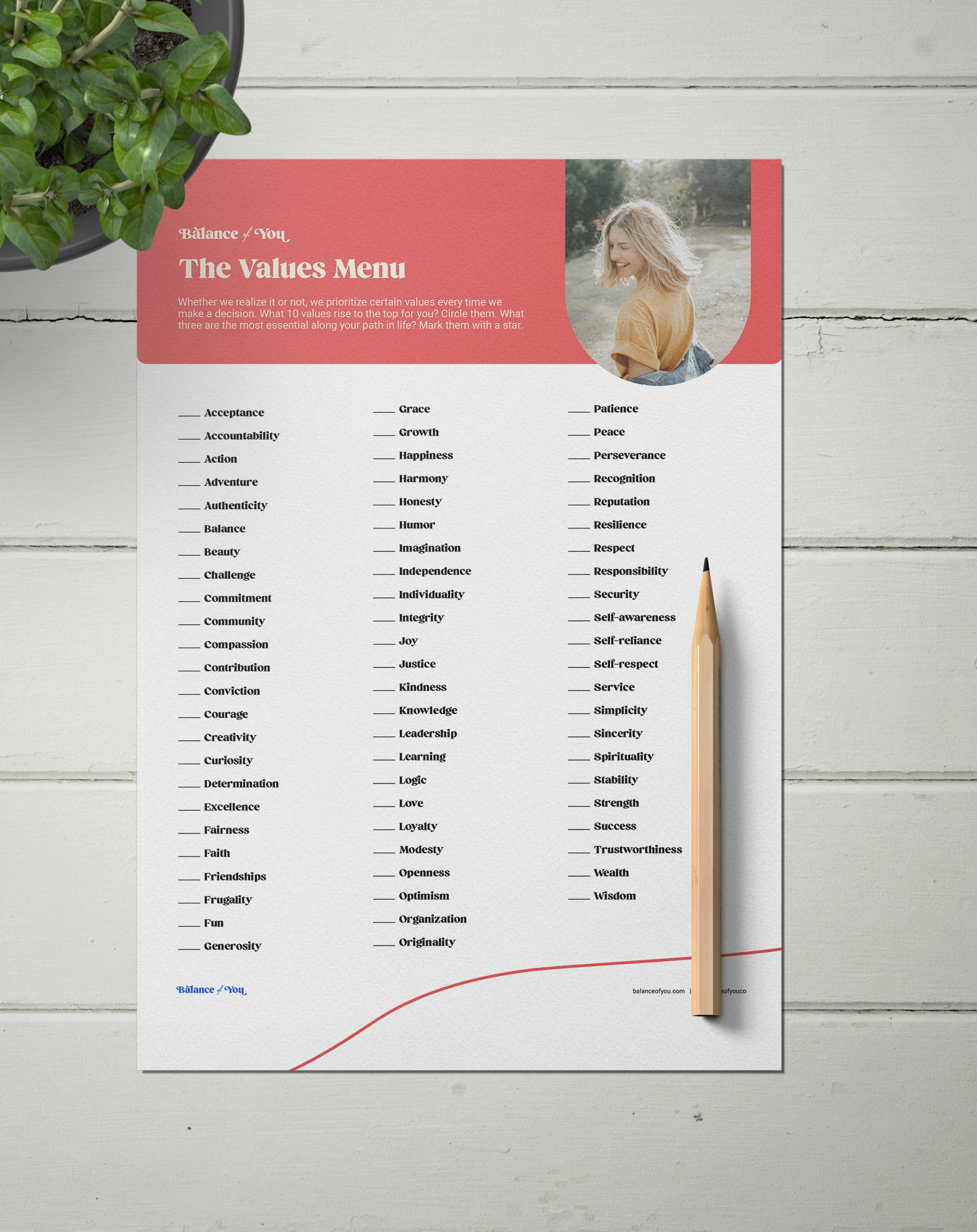 Values Menu Worksheet Digital Download – Balance of You Co.